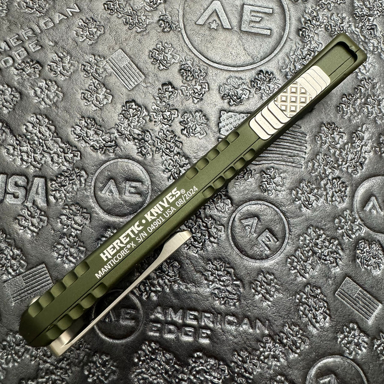 Heretic Knives Manticore X Recurve OD Green Frag Handle Stonewashed Blade H033F-2A-GRN ...