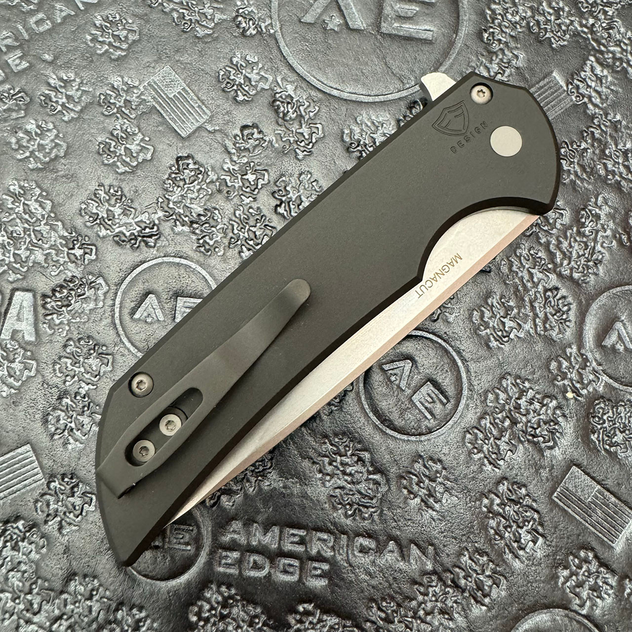Pro Tech Mordax Button Lock Flipper Solid Black Handle Stonewash