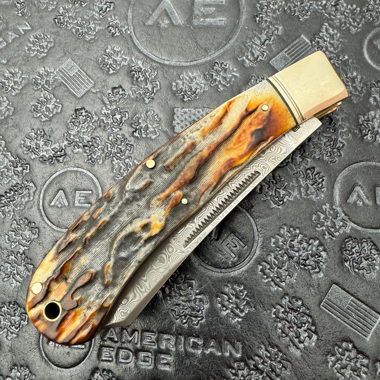 Rough Rider Upswept Trapper Cinnamon Bone Damascus RR2525 | American ...