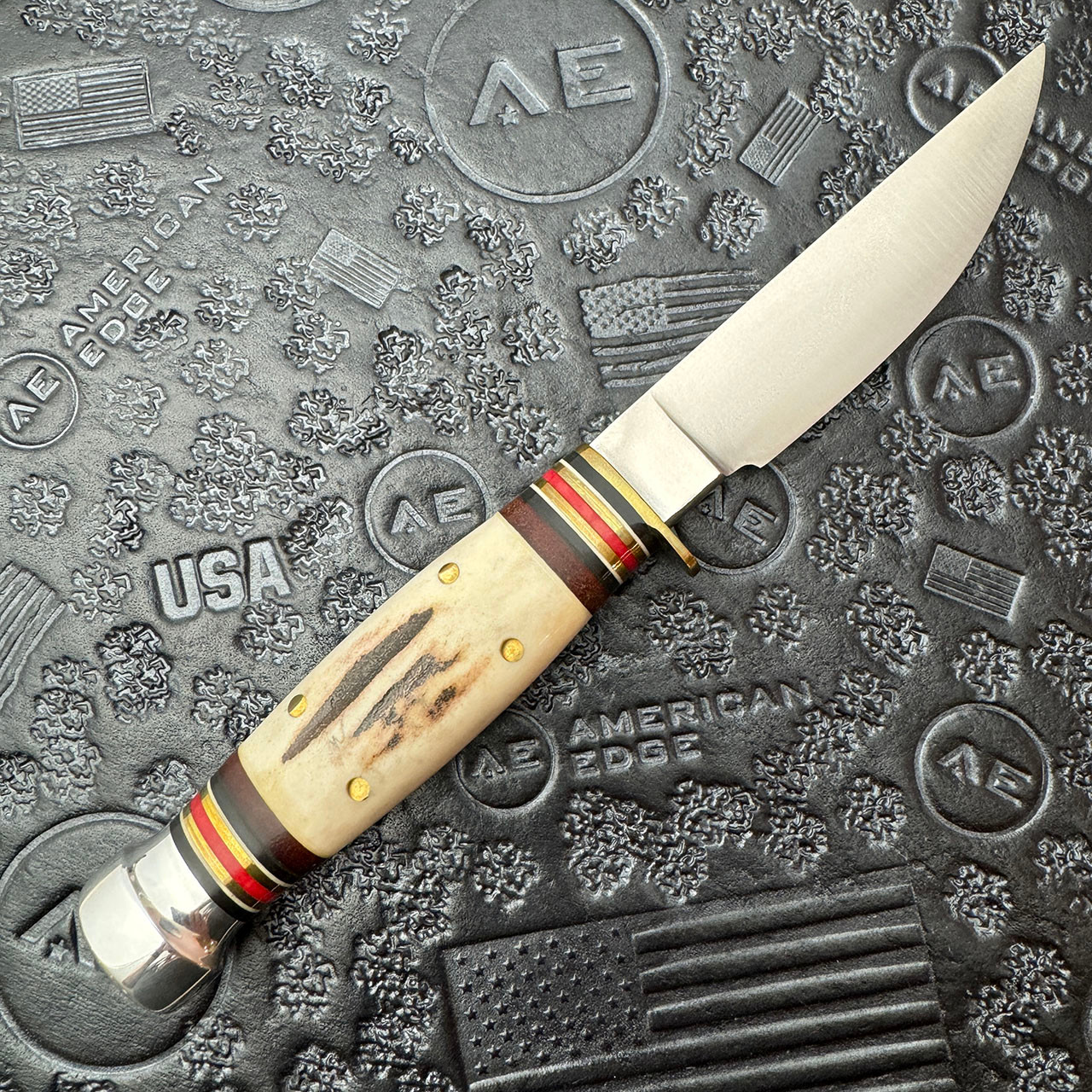 Marbles Mini Plainsman Fixed Blade Leather Stag Leather Handle Aluminum ...