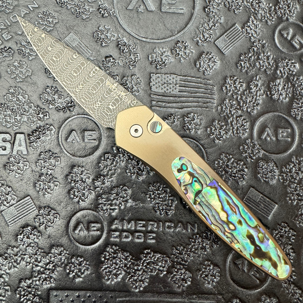 Pro-Tech Newport Auto Custom Gold Titanium Handle w/ Abalone Inlay ...