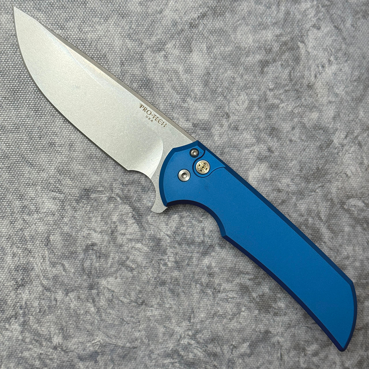 Pro Tech Mordax Button Lock Flipper Solid Blue Handle Stonewash