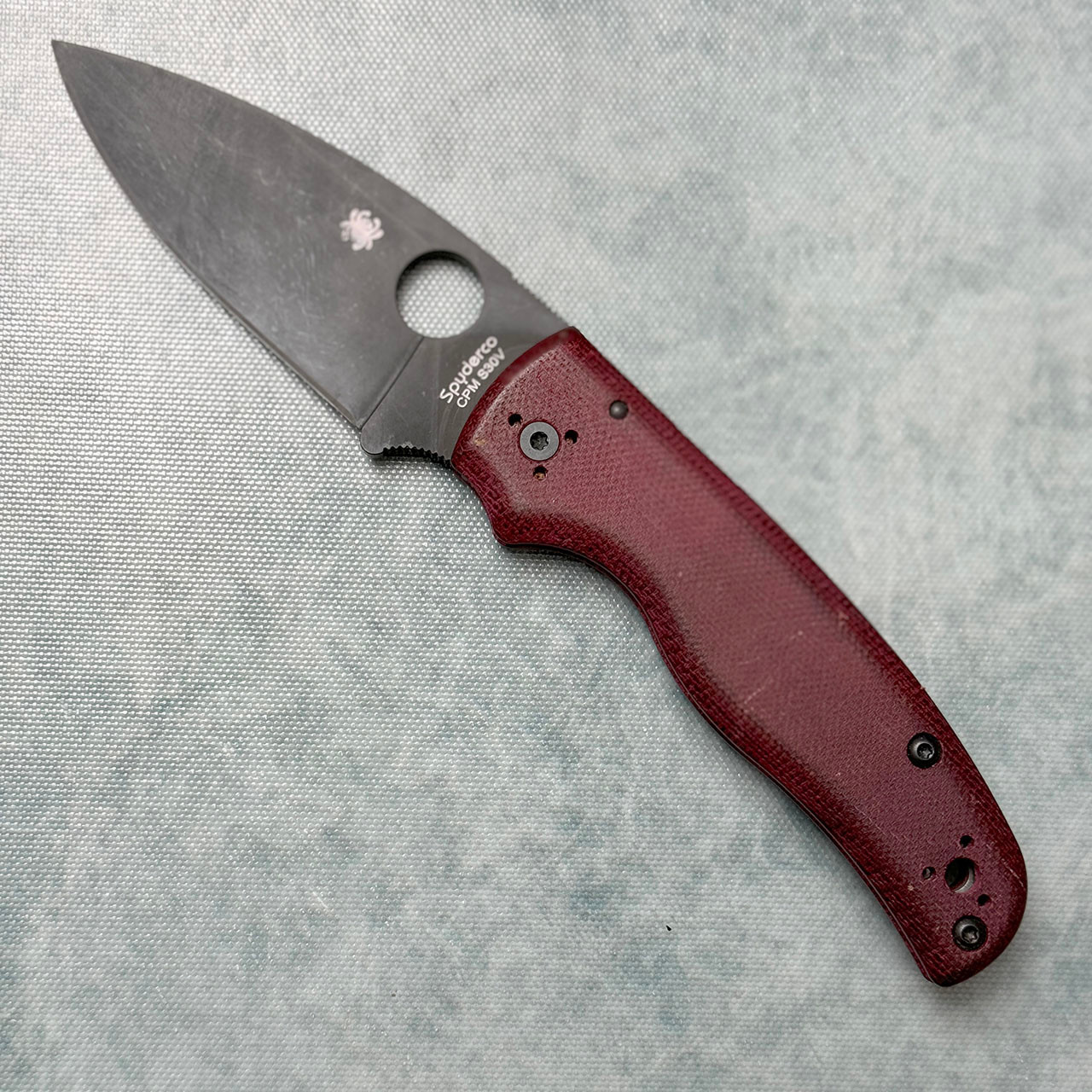 Spyderco Shaman Compression Lock Burgundy Micarta Handles Black Blade ...