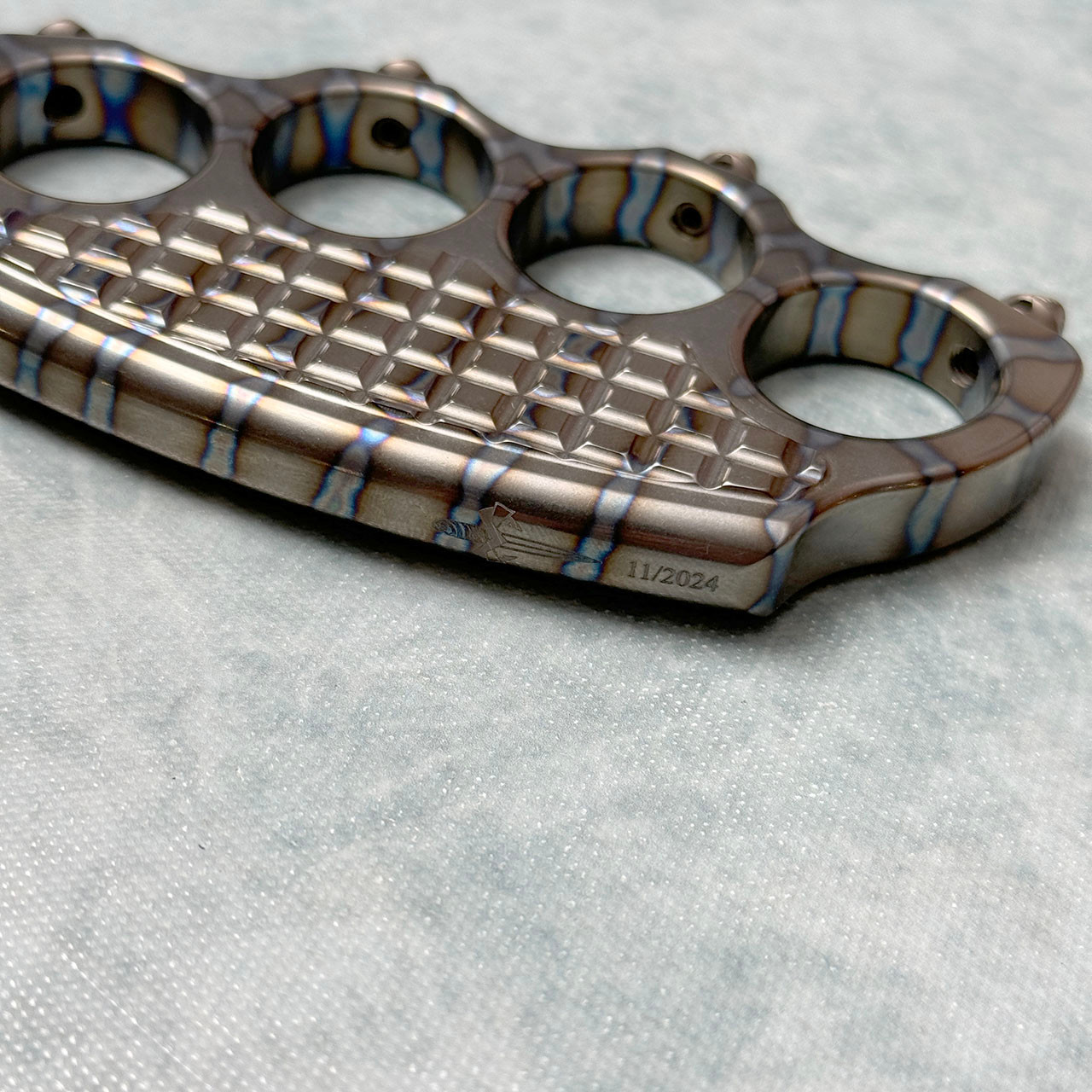 Marfione Custom Hand Tank Flamed Titanium Four Finger Knuckle w/ Bronze ...