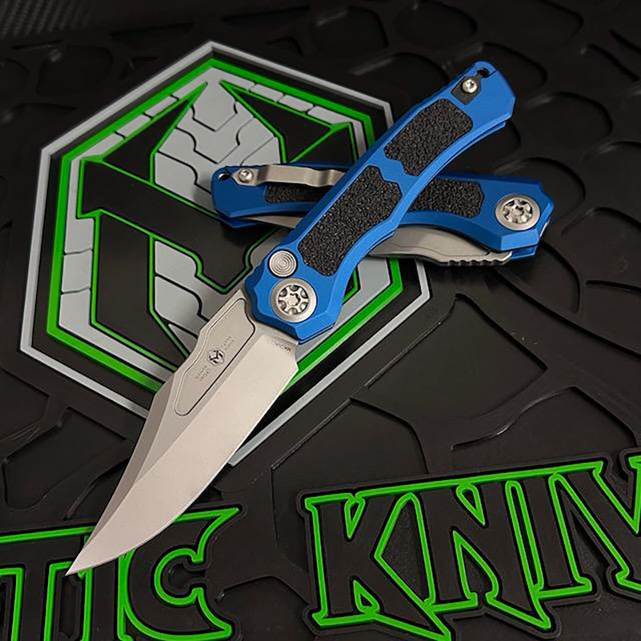 Heretic Knives Wraith V4 Auto Bowie Blue Handle W Black Grip Tape