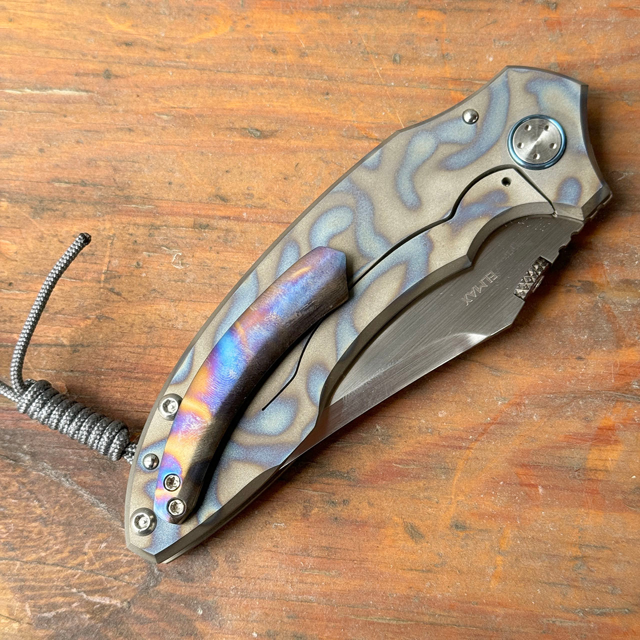 Harm Edged Tools Custom Battlecraft Frame Lock Flamed Titanium Handle ...