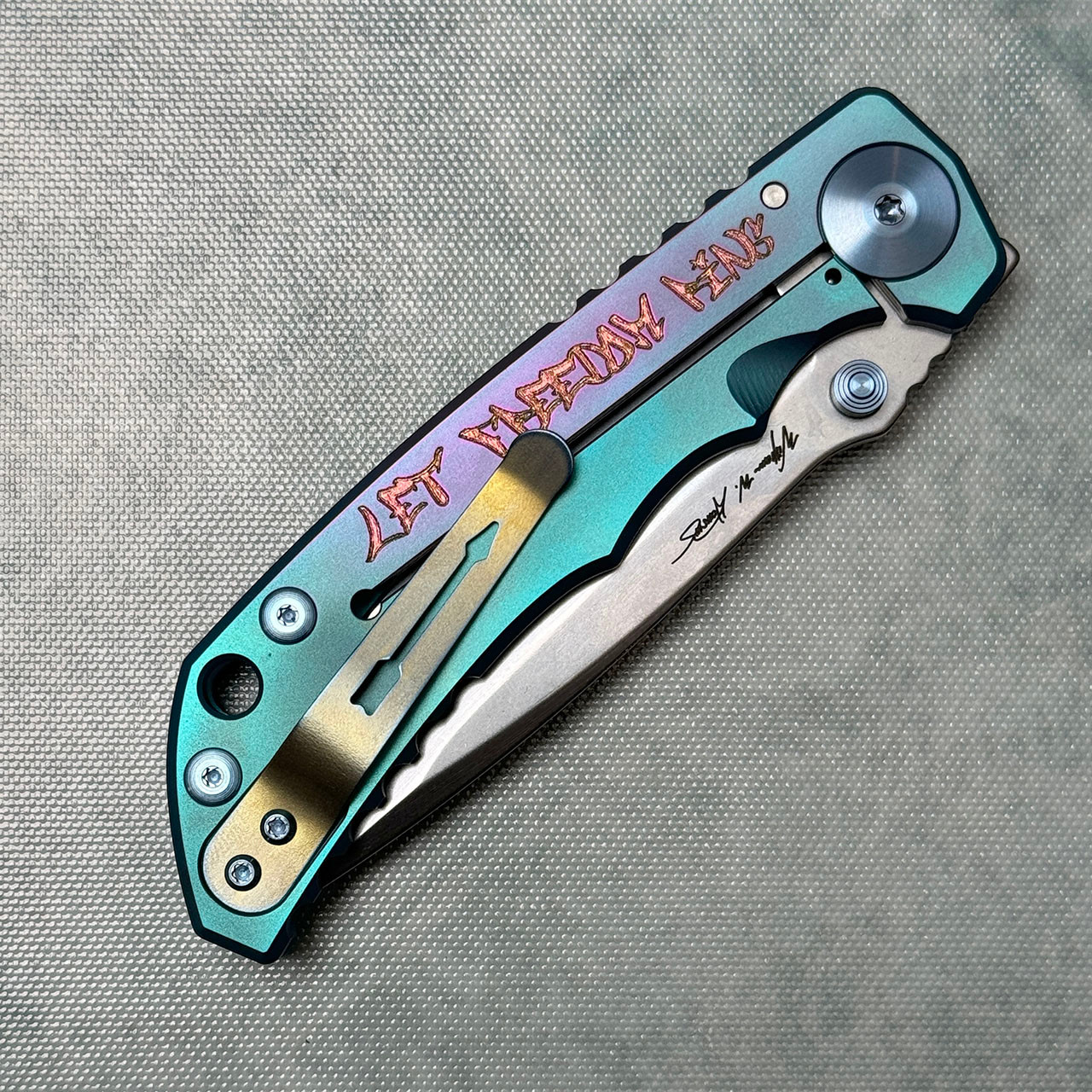 Spartan Blades Harsey Folder SHF Custom Engraved Graffiti Titanium ...