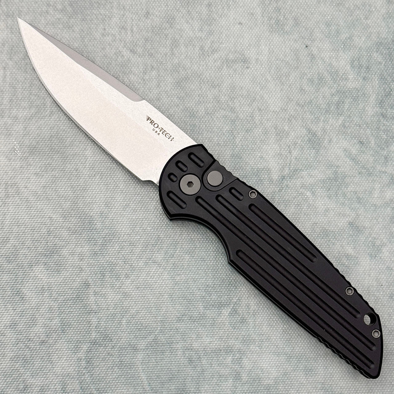 Pro Tech Tr 3 Black Grooved Handle Stonewash Blade Tr 3sw American