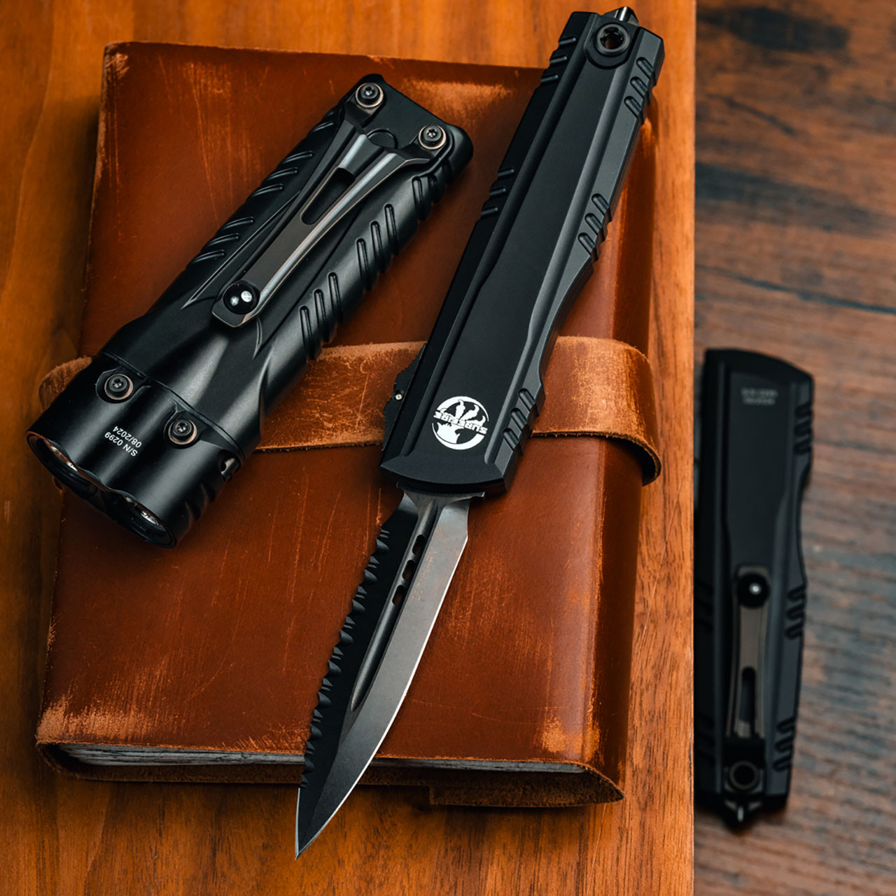 Microtech DLC Luminary Full Serrated & Surefire Stiletto Pro II DLC Set ...