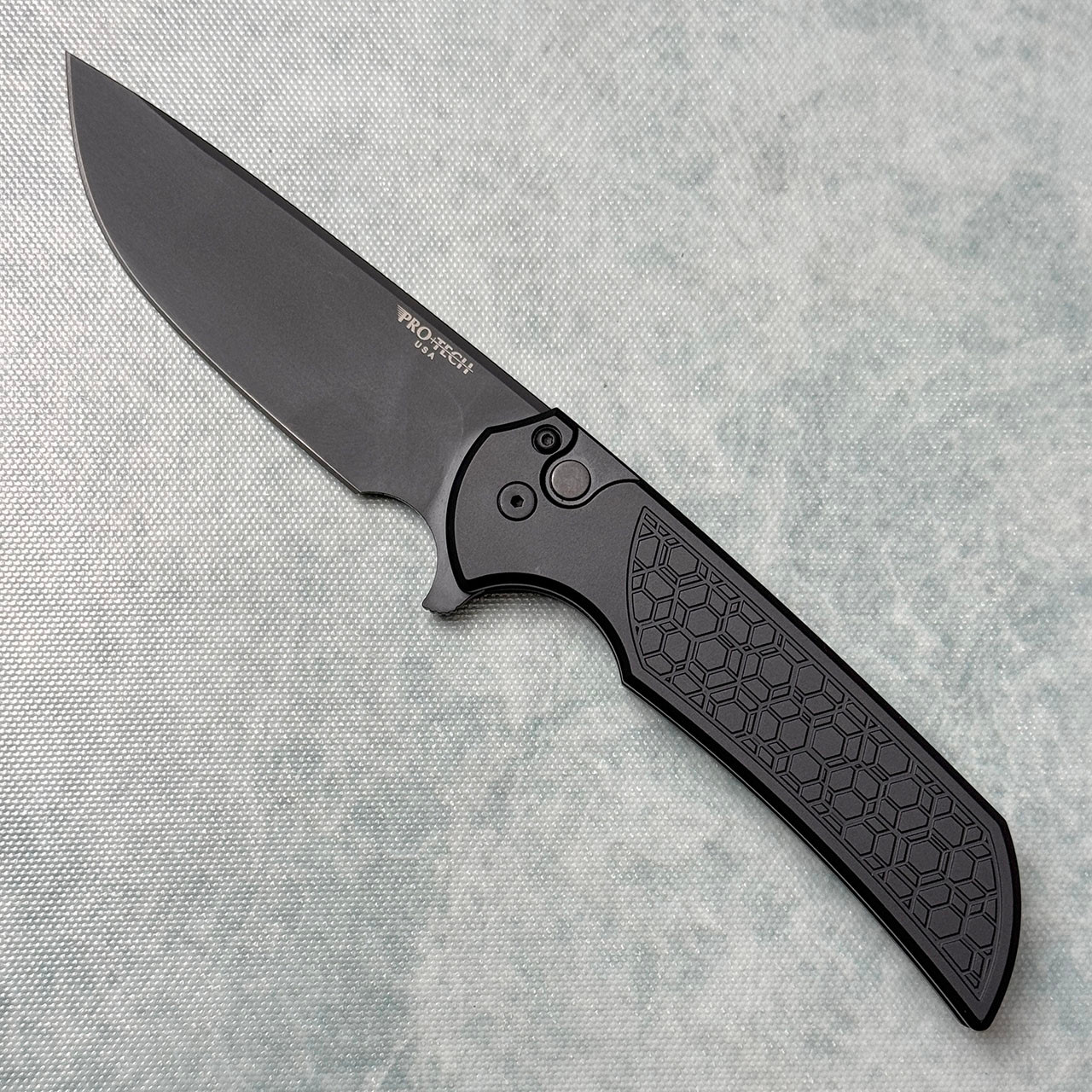 Pro Tech Mordax Button Lock Flipper Gridlock Textured Black Handle Dlc