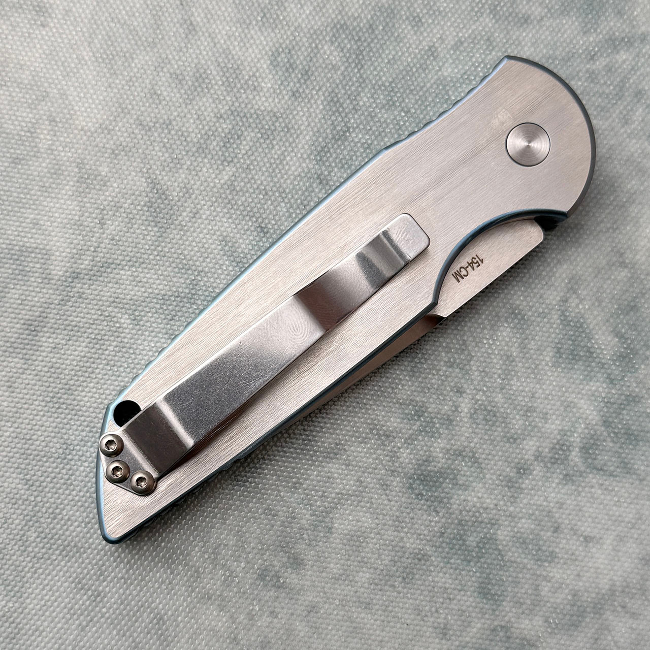 Pro-Tech TR-3 Solid Hand Rubbed Titanium Handle w/ Blue Chamfers Satin ...