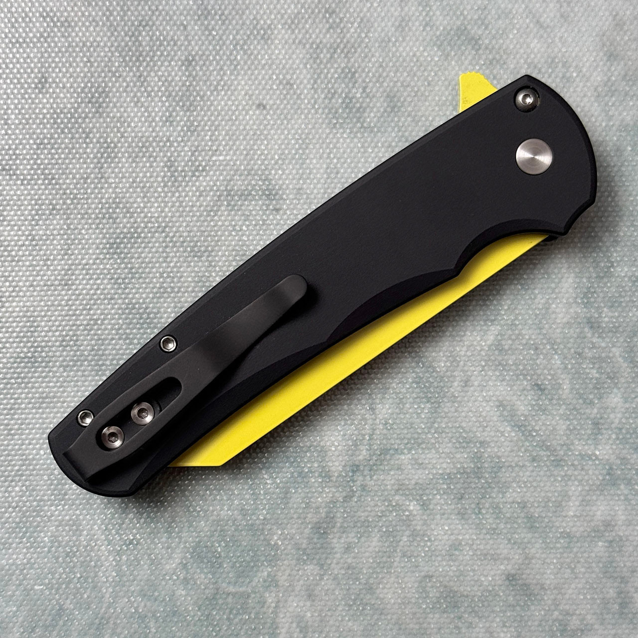Pro-Tech Malibu Button Lock Flipper Reverse Tanto Black Handle Yellow ...