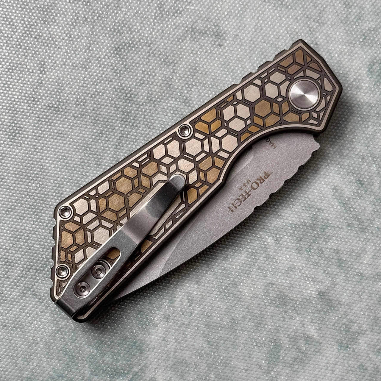 Pro Tech Strider Pt Auto Unique Anodized Camo Gridlock Titanium