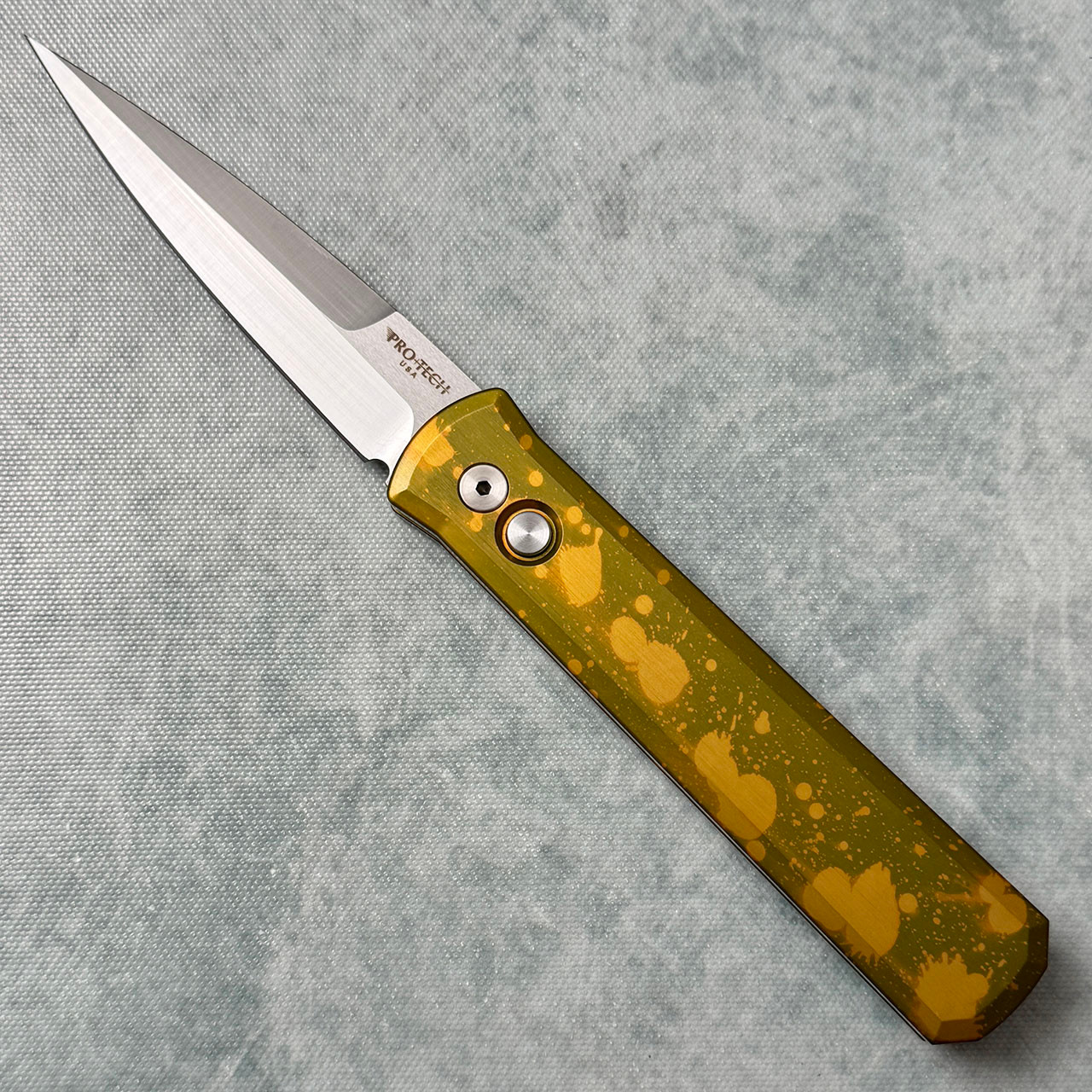 Pro-Tech Godfather Unique Anodized Green/Yellow Handle Satin Blade ...