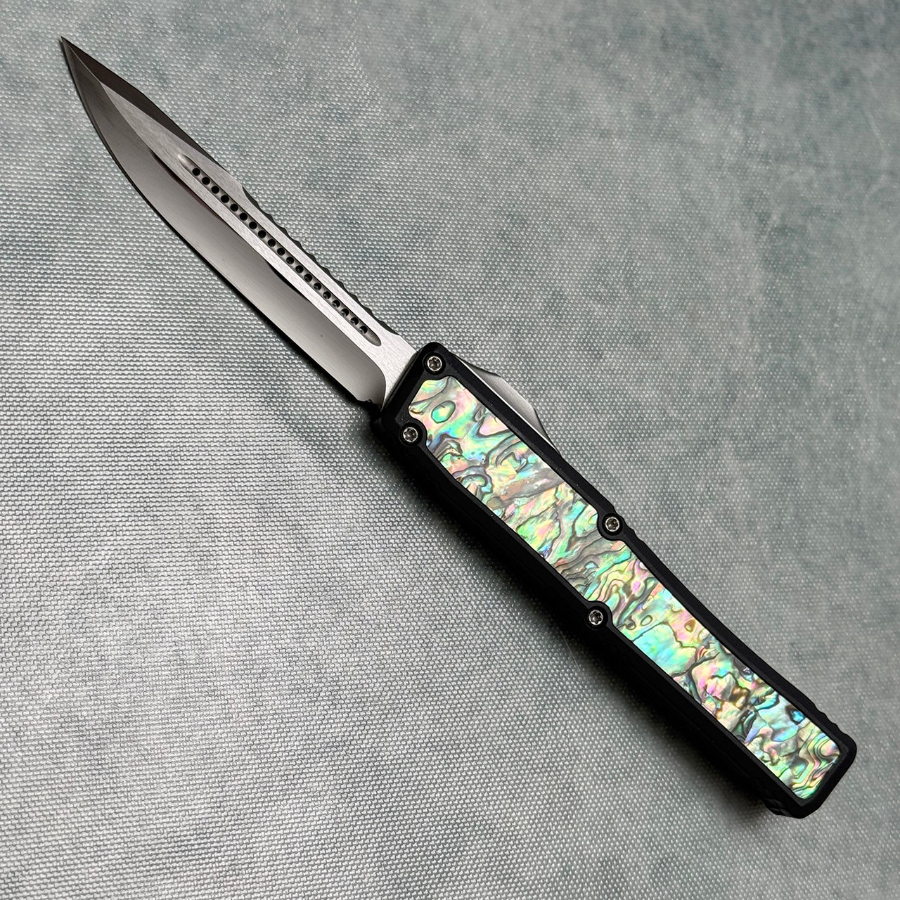 Heretic Knives Custom NYX S/E Aluminum Handles w/ Abalone Inlays Mirror ...