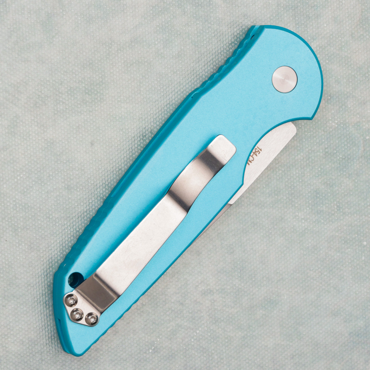 Pro-Tech TR-3 Tiffany Blue Grooved Handle Stonewash Blade Pearl Button ...