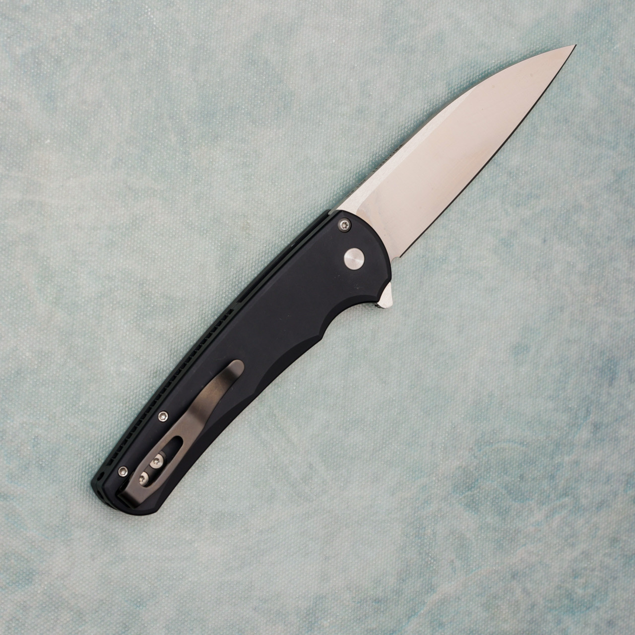 Pro-Tech Malibu Button Lock Flipper Wharncliffe Black Handle Satin ...
