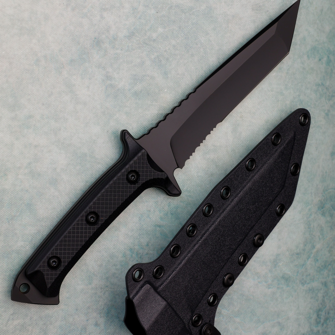 Skallywag Tactical Riptide Tanto Serrated Fixed Blade Black G10 Handle ...