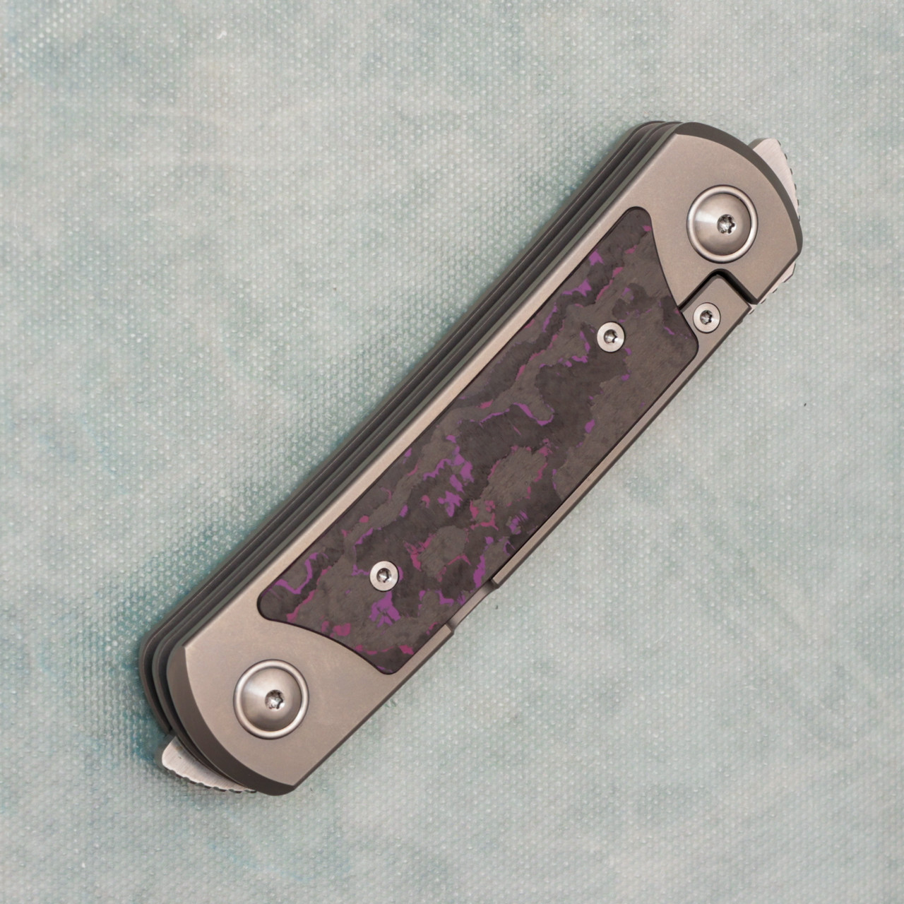 Yan Knives EMW Frame Lock Titanium Handles w/ Purple Haze Fat Carbon ...