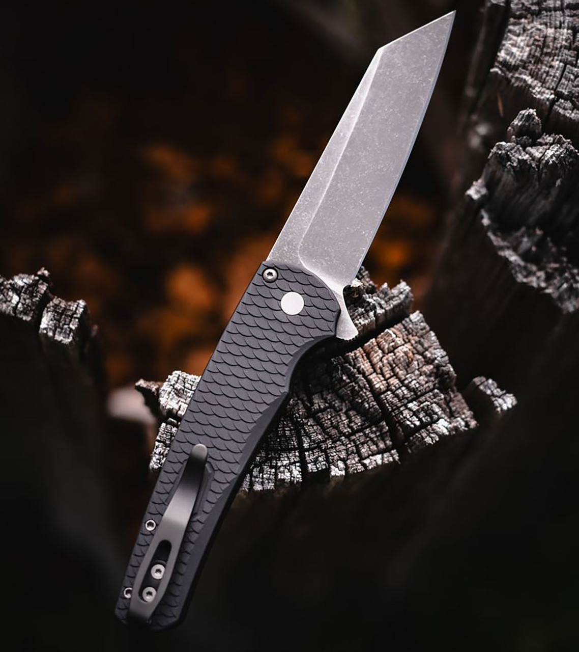 Pro-Tech Malibu Button Lock Flipper Reverse Tanto Black Dragon Scale ...