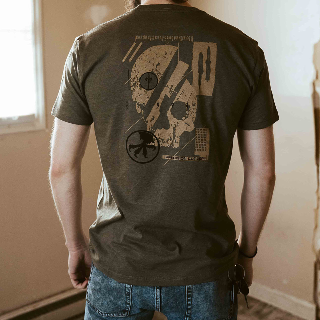 Microtech Cross Section Skull T-Shirt Green | American Edge Knives