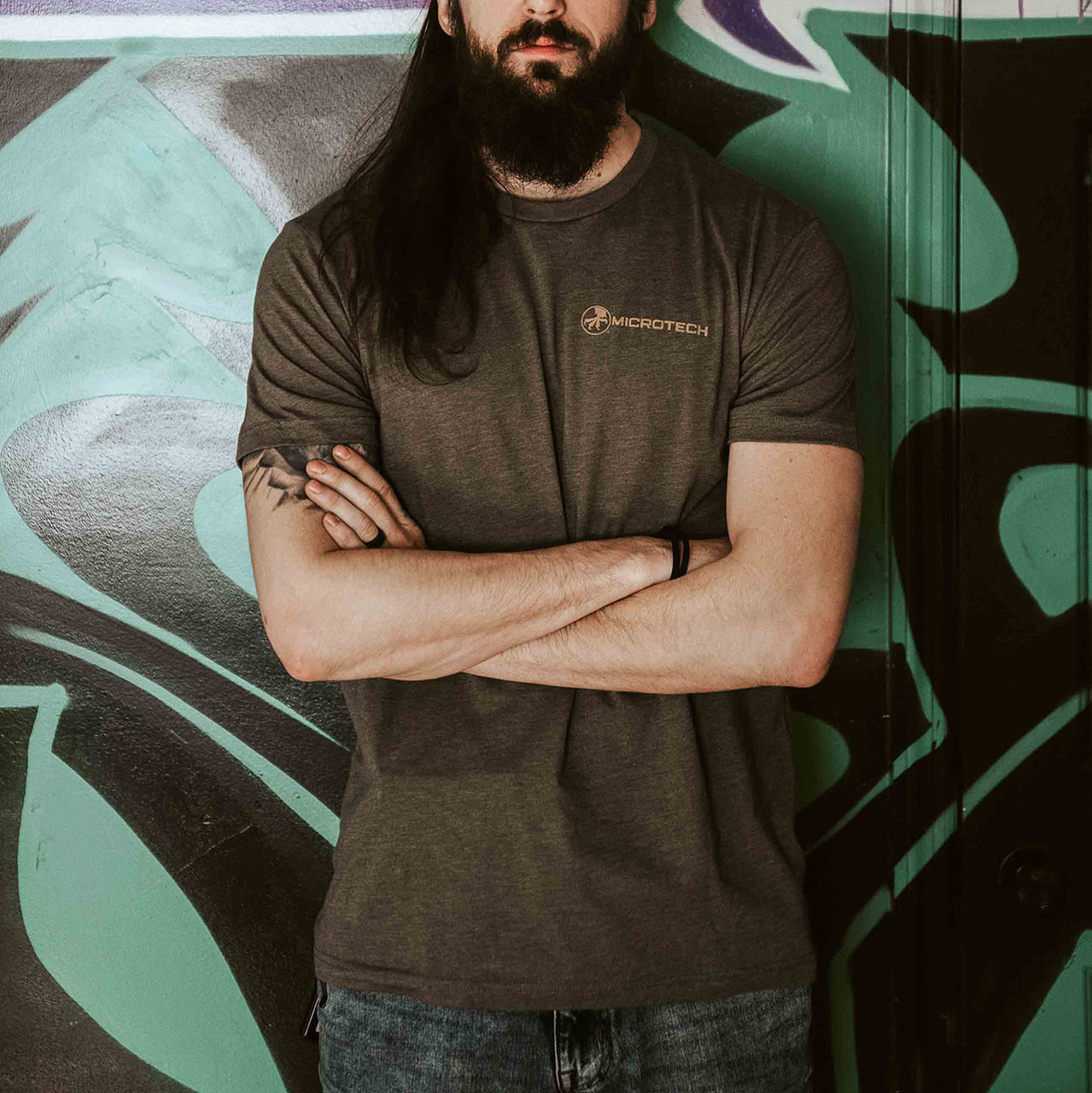Microtech Cross Section Skull T-Shirt Green | American Edge Knives