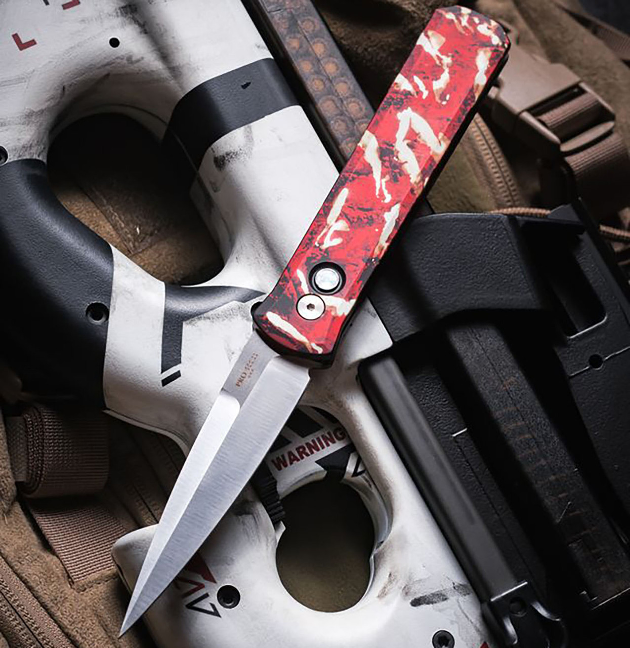 Pro-Tech Godfather Crimson Tiger Camo Anodized Handle Satin Blade 921 ...