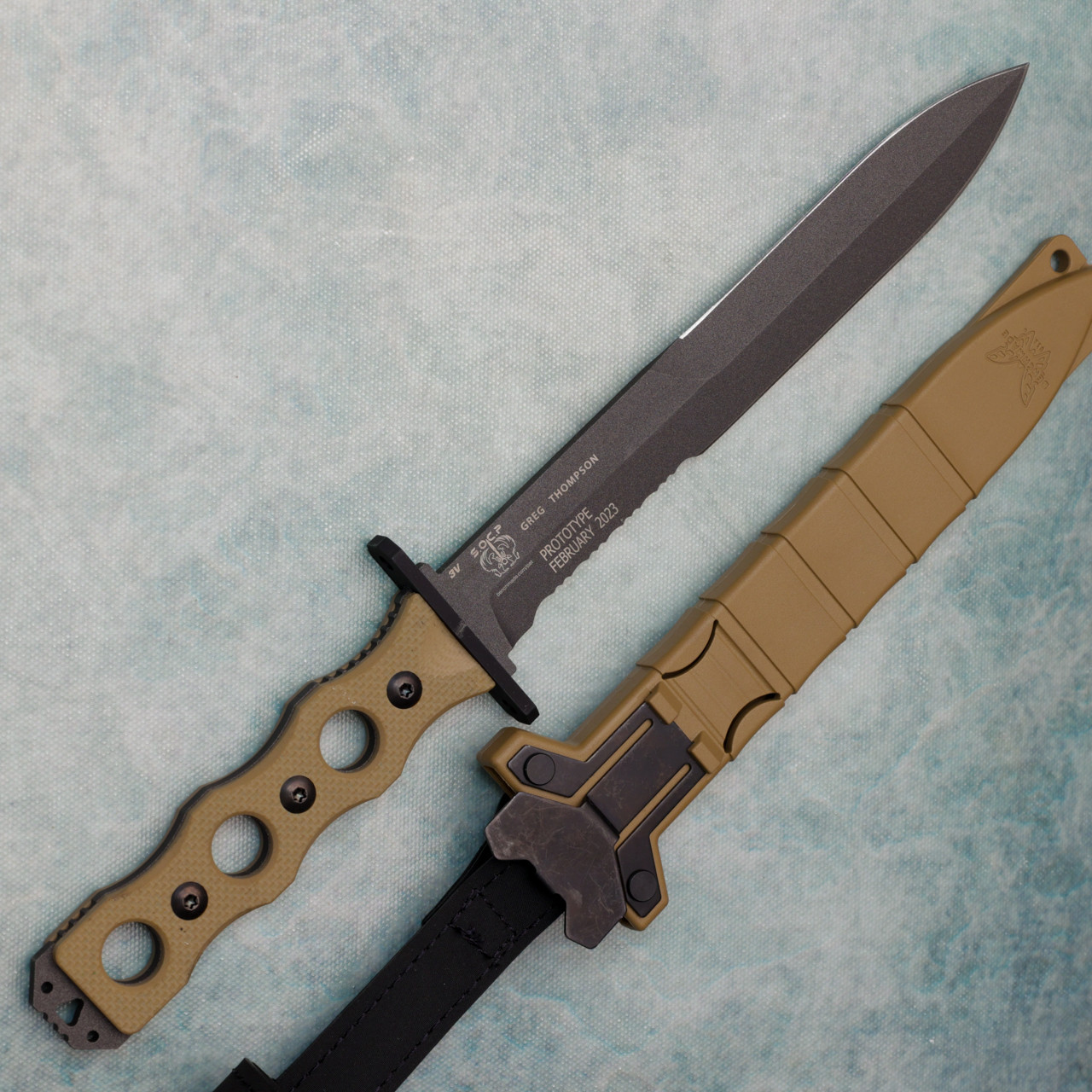 Benchmade SOCP Fixed Blade Desert Tan G10 Handle Black Combo Blade ...