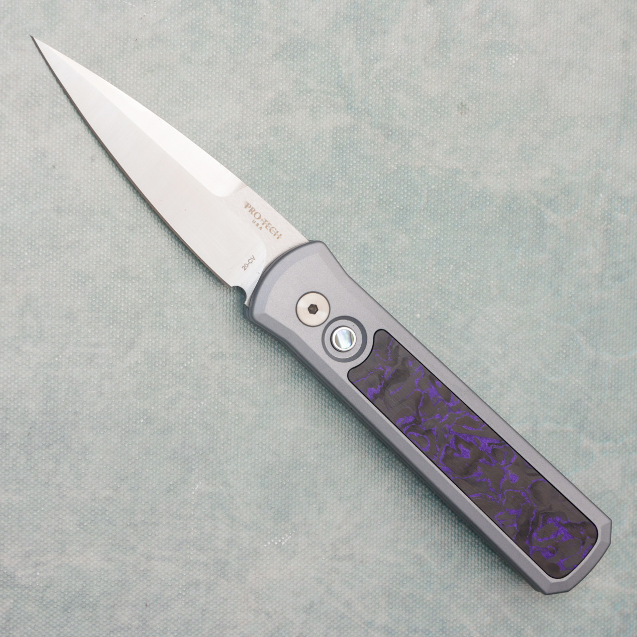 Pro-Tech Godson Grey Handle w/ Purple Marble Carbon Fiber Inlay Satin ...