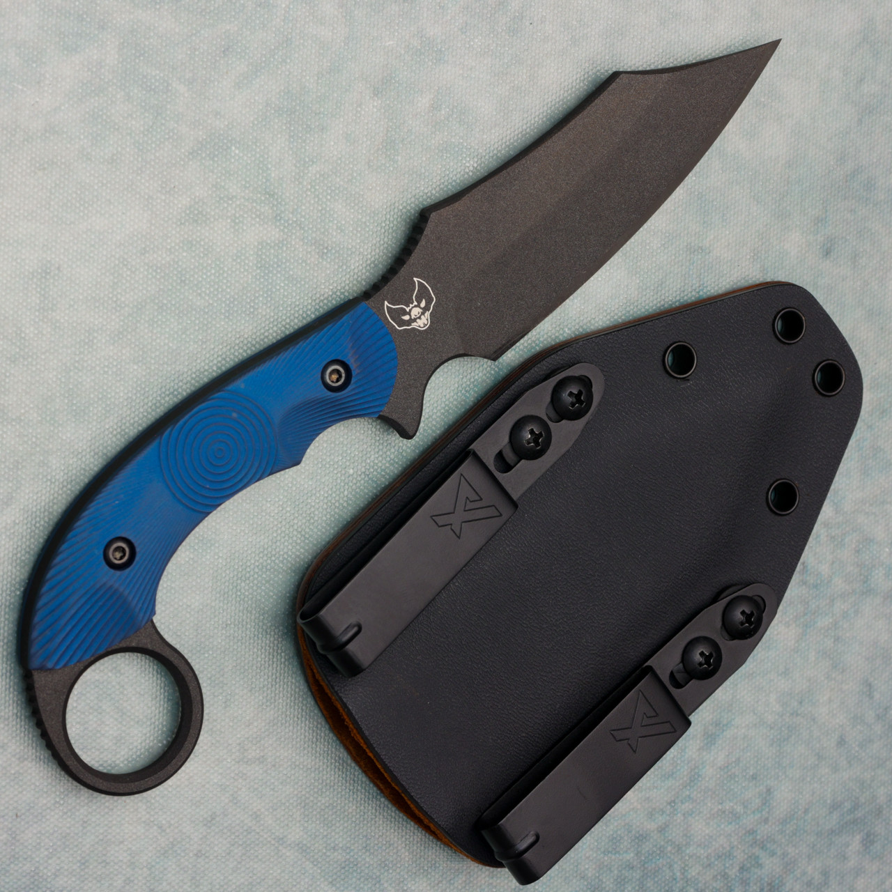 Bat Cave Blades Karambat Fixed Blade Blue Titanium Rising Sun Textured ...