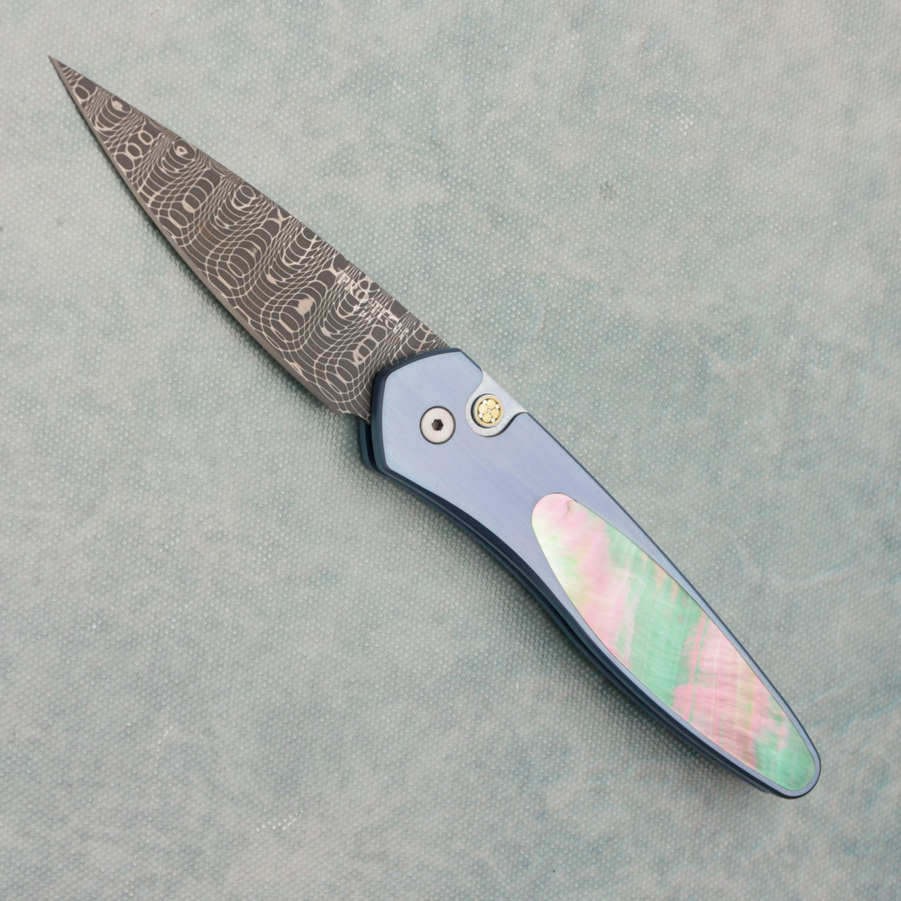 Pro-Tech Newport Auto Titanium Custom Blue Titanium Handle w/ Pearl ...