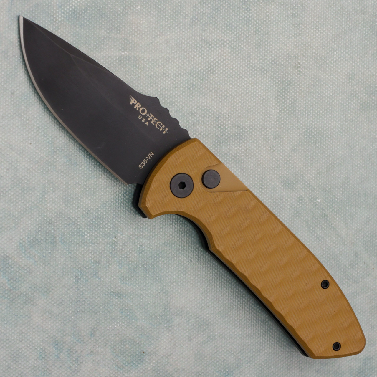 Pro-Tech Les George SBR Textured Tan G-10 Top Handle DLC Blade MARK'S ...
