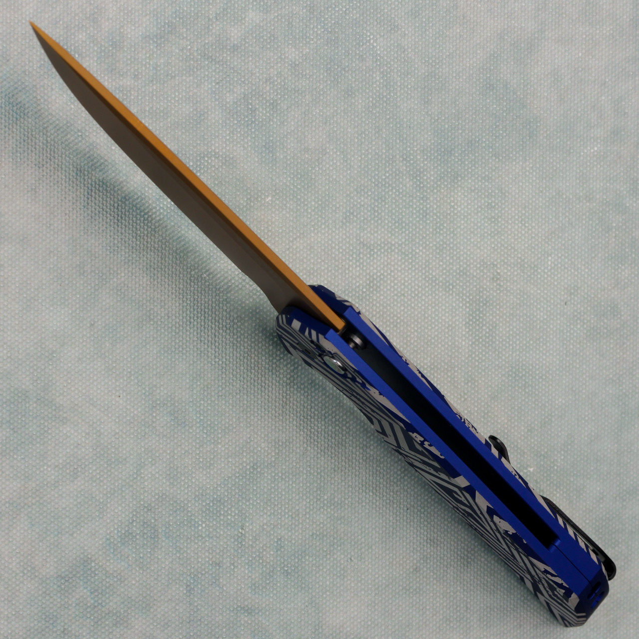 Pro-Tech Mordax Button Lock Flipper Navy Blue/Abstract Lasered Handle ...