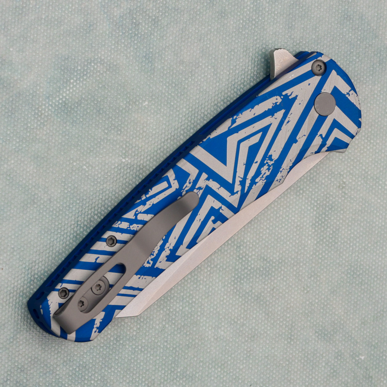 Pro-Tech Malibu Button Lock Flipper Reverse Tanto Blue Abstract Lasered ...