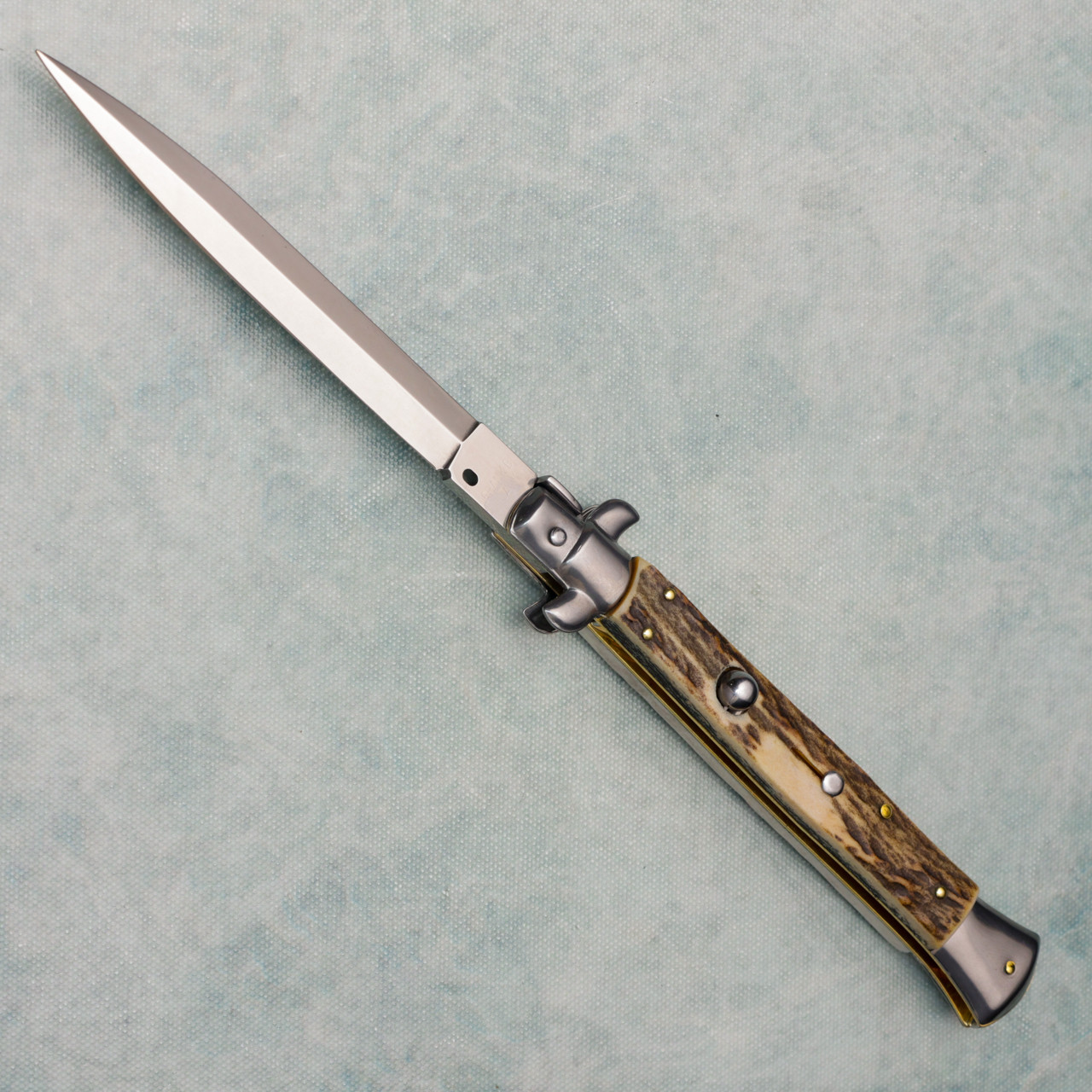 Frank Beltrame 11" Italian Stiletto Auto Stag Handles Polished Dagger ...