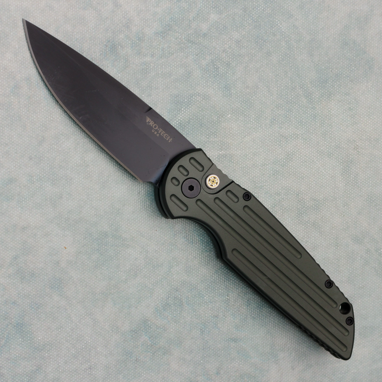 Pro-Tech TR-3 Green Grooved Handle DLC 154CM Blade Mosaic Pin Button ...