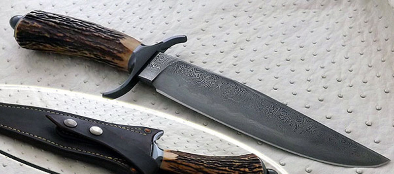 Jerry Rados Custom Bowie Sambar Stag & Damascus w/ Hamon Line ...