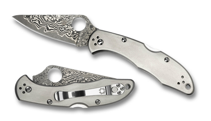 Spyderco Delica 4 Lock Back Titanium Handle Damascus Blade C11TIPD ...