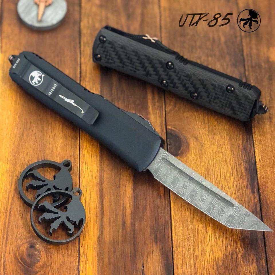 Microtech UTX-85 T/E Carbon Fiber Damascus Standard Copper Hardware 233 ...