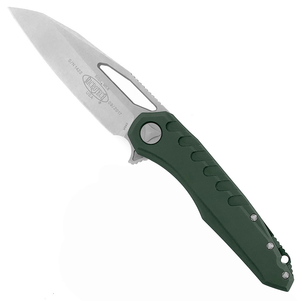 Microtech Sigil MK6 Frame Lock OD Green Aluminum w/ Titanium Stonewash ...