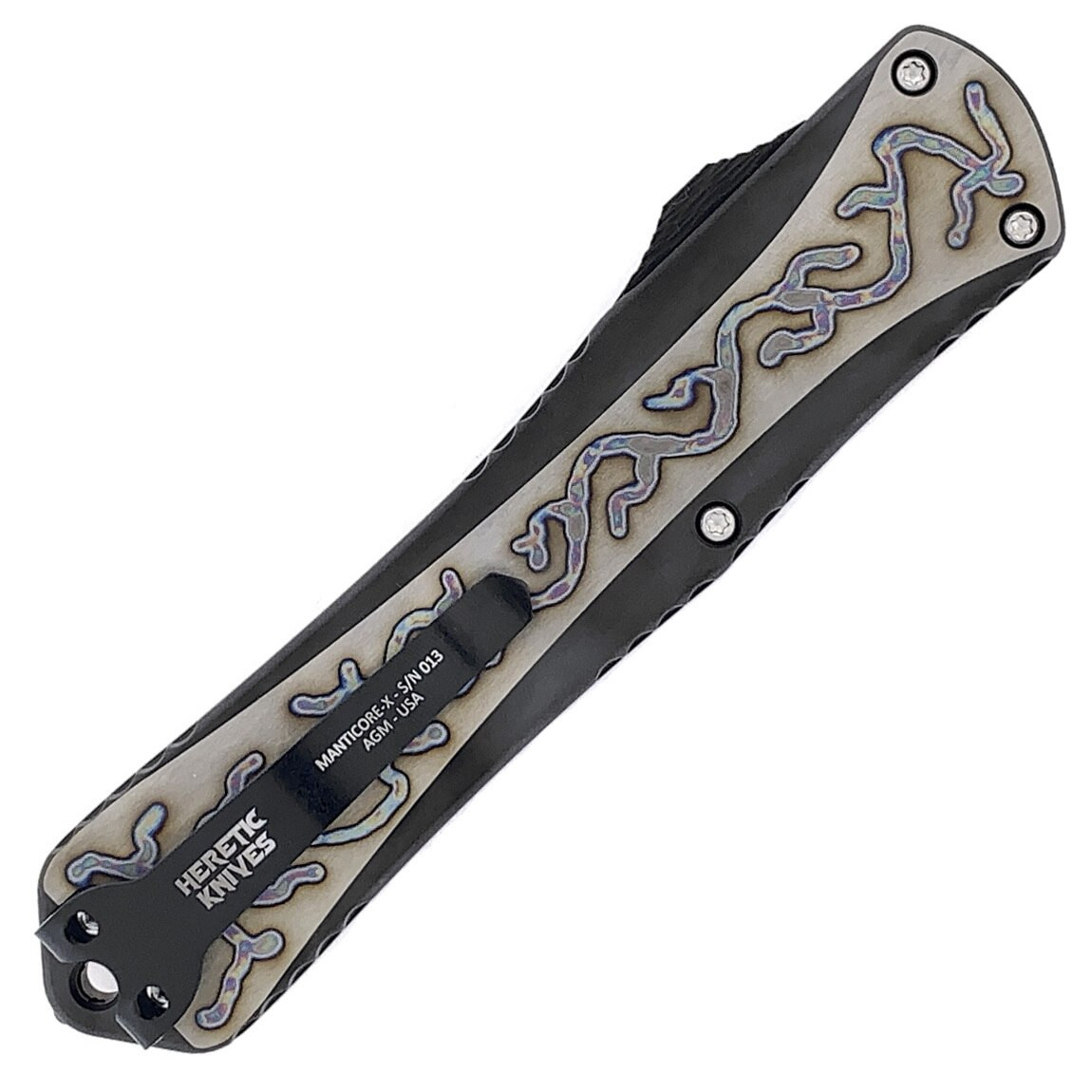 Heretic Knives Custom Manticore X D/E Flamed Titanium DLC Handle Hand ...
