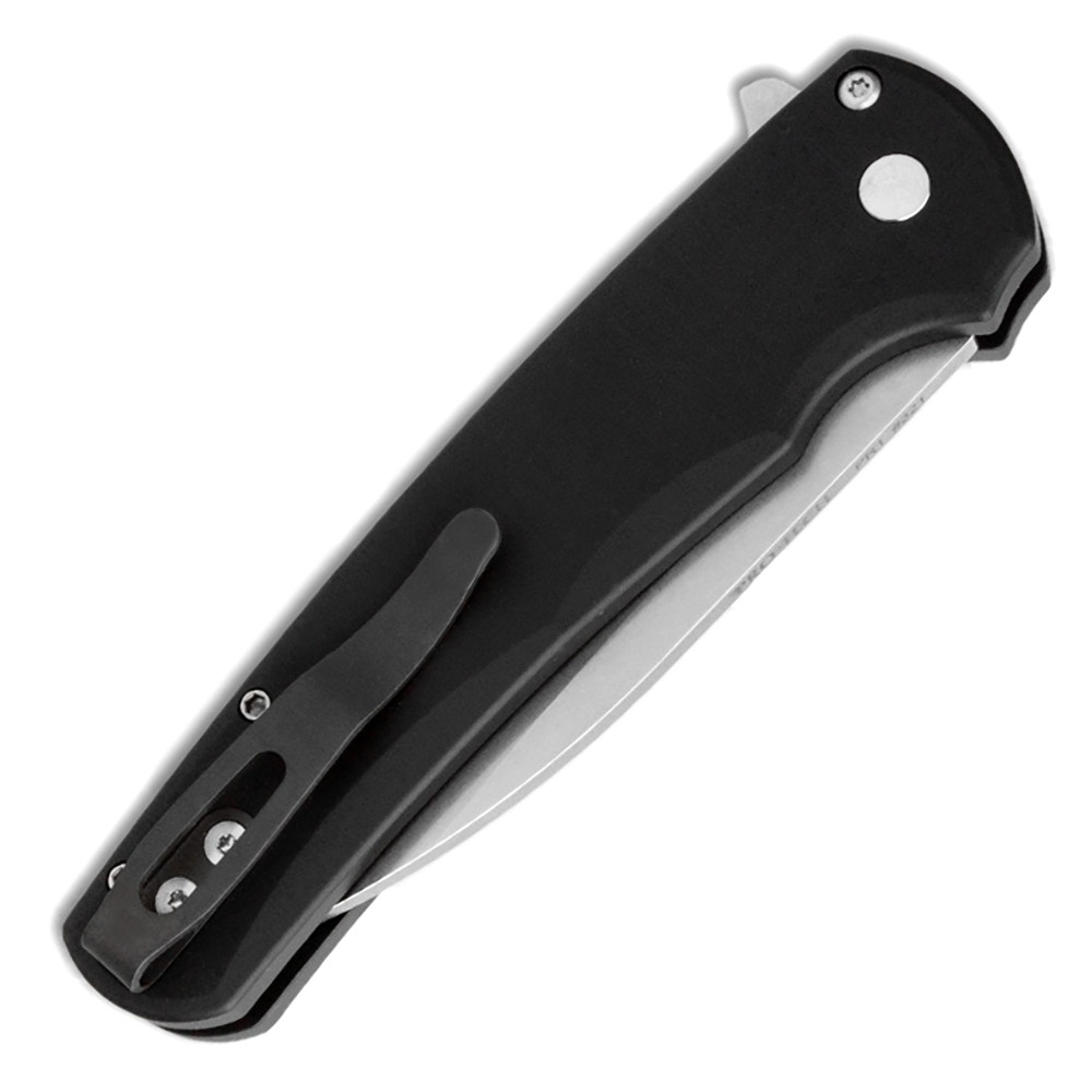 Pro-Tech Malibu Button Lock Flipper Wharncliffe Black Handle Stonewash ...