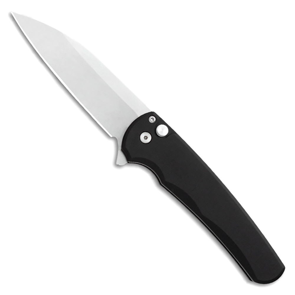 Pro-Tech Malibu Button Lock Flipper Wharncliffe Black Handle Stonewash ...