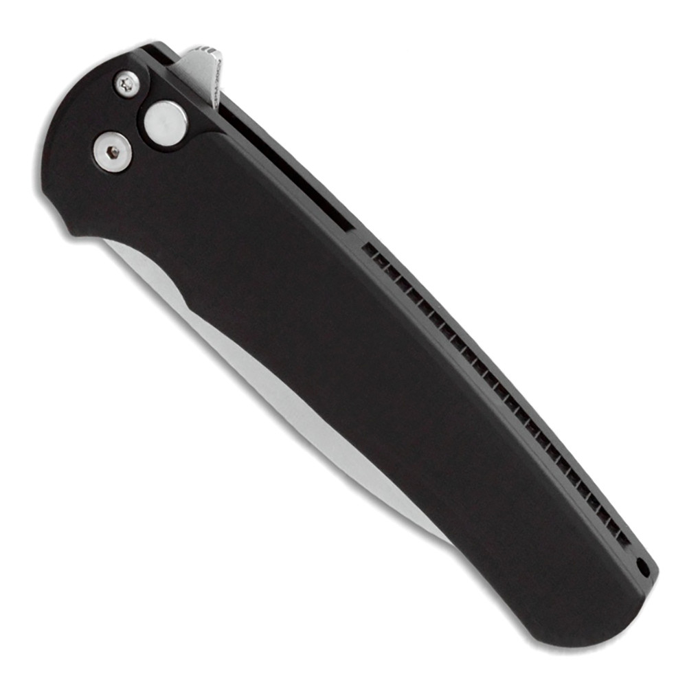 Pro-Tech Malibu Button Lock Flipper Wharncliffe Black Handle Stonewash ...