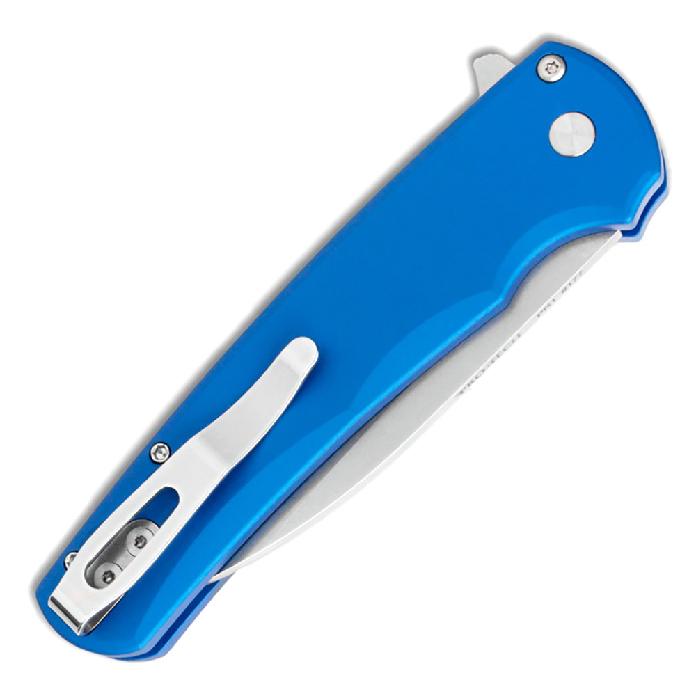 Pro-Tech Malibu Button Lock Flipper Wharncliffe Blue Handle Stonewash ...