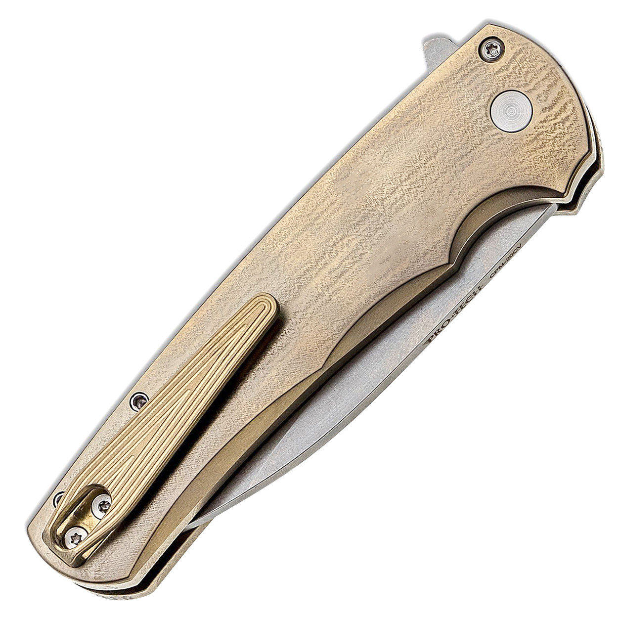 Pro-Tech Malibu Custom Button Lock Flipper Wharncliffe Bronze Titanium ...