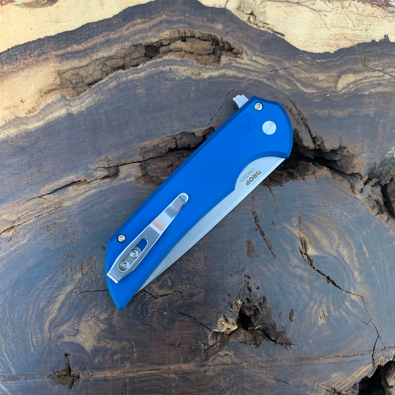 Pro Tech Mordax Button Lock Flipper Blue Handle Stonewash Cpm 20cv