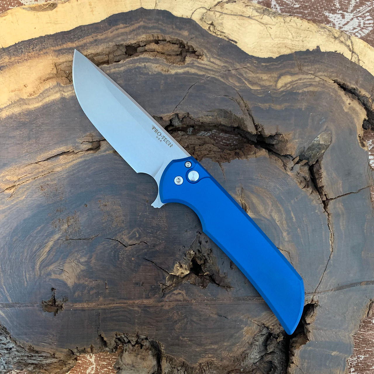 Pro Tech Mordax Button Lock Flipper Blue Handle Stonewash Cpm 20cv