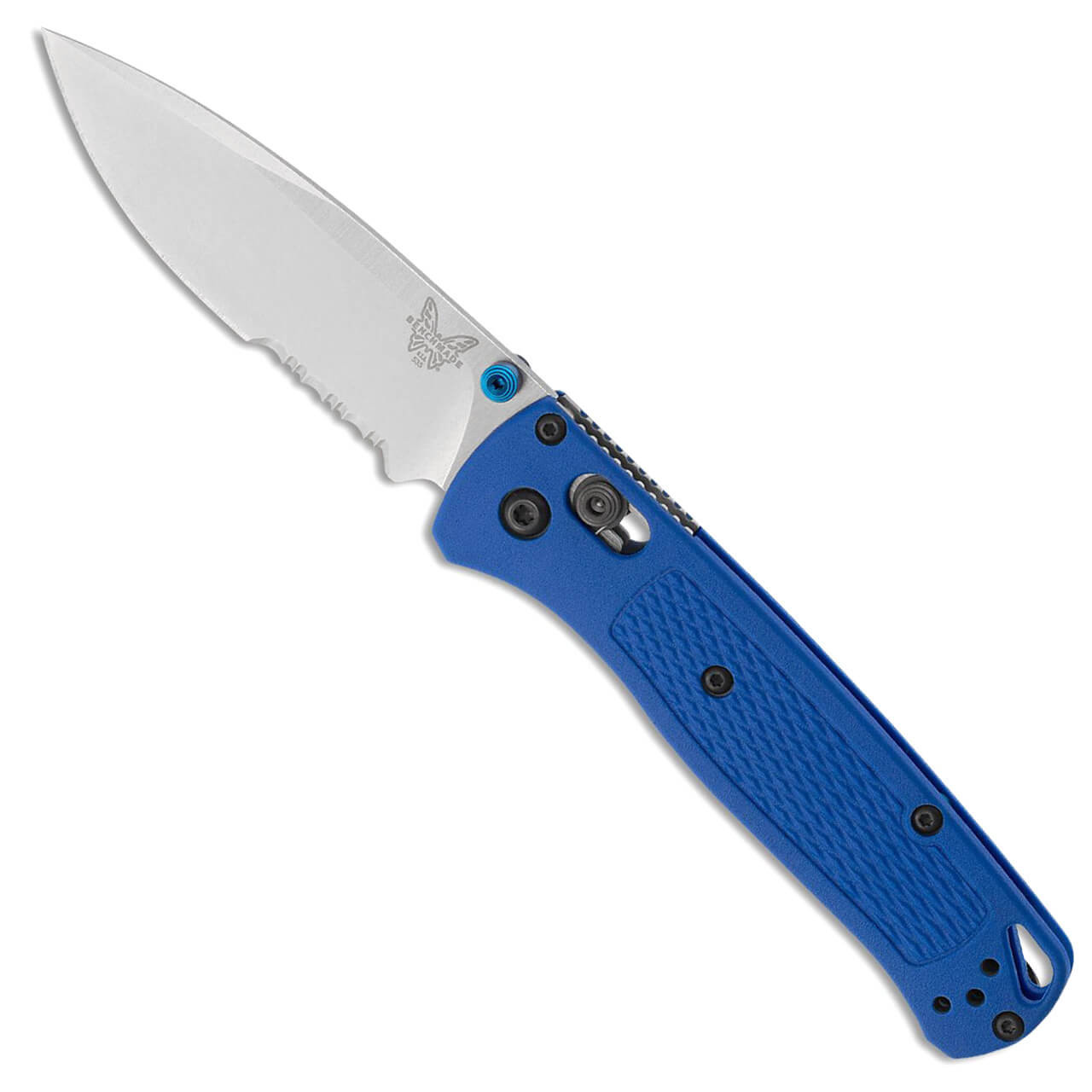 Benchmade Bugout Axis Lock Blue Handle Satin Serrated Blade 535S ...
