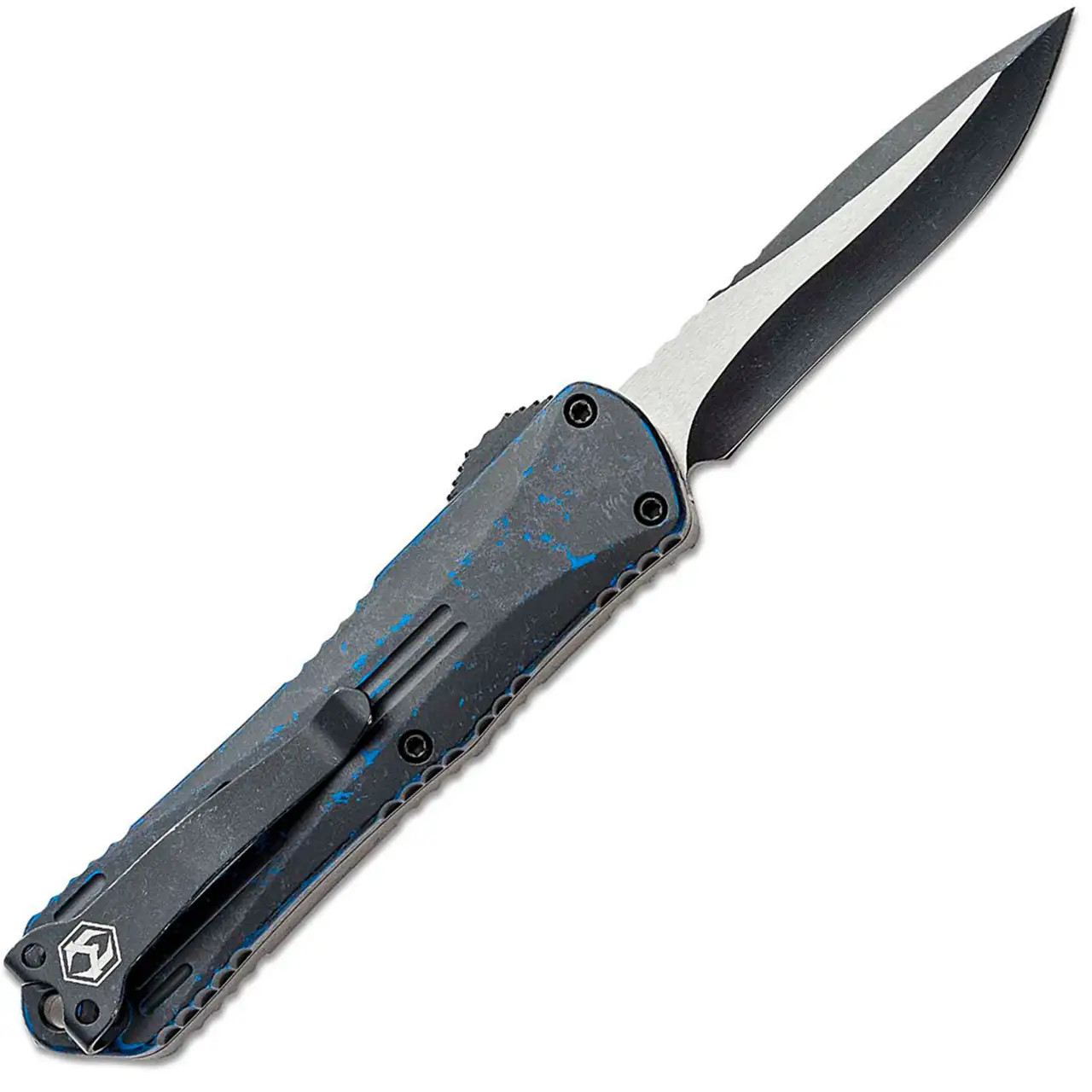 Heretic Knives Manticore E Recurve Breakthrough Blue Handle Battleworn